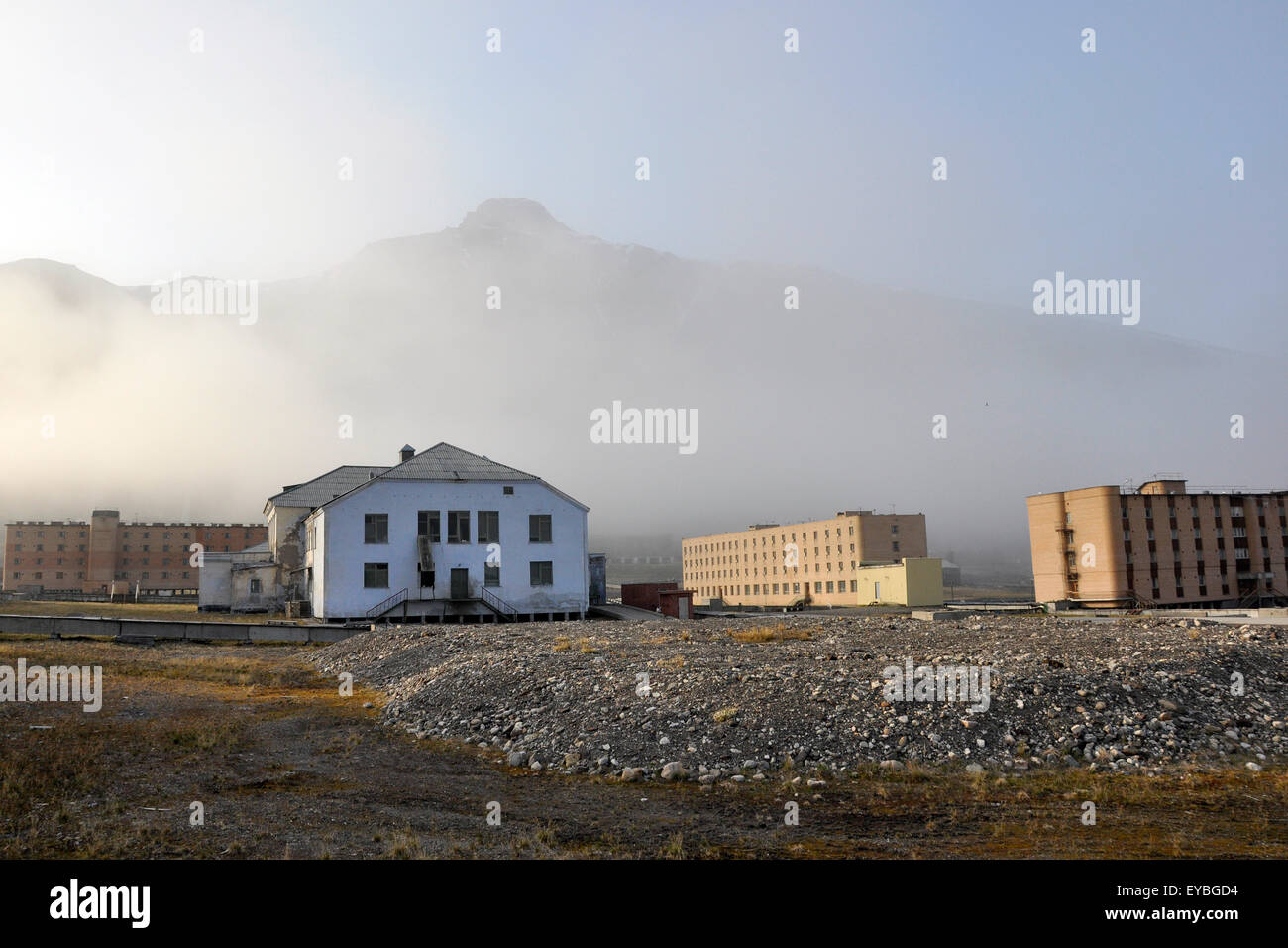 Norway, Svalbard islands, Spitsbergen island, Pyramidon village Stock ...