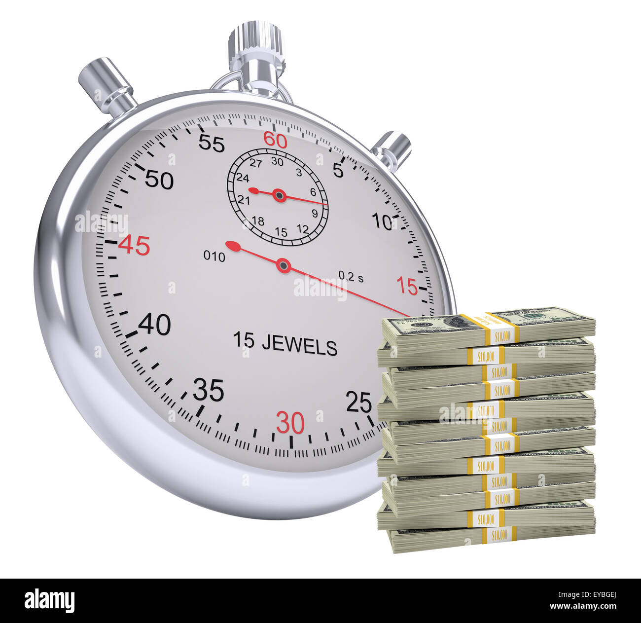 Timer with stack of money Stock Photo - Alamy