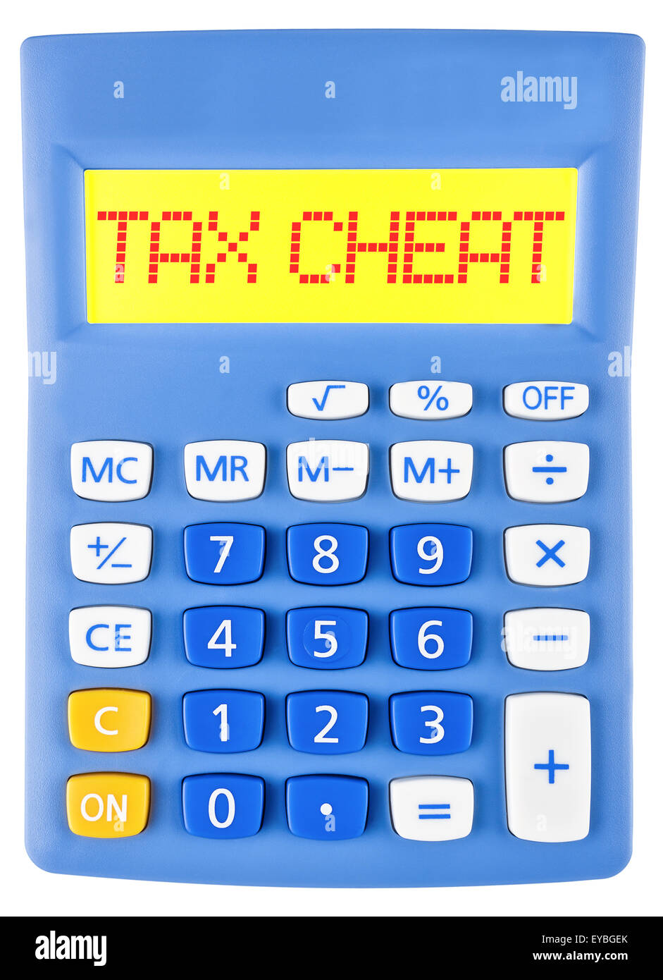 Calculator with TAX CHEAT on display on white background Stock Photo ...