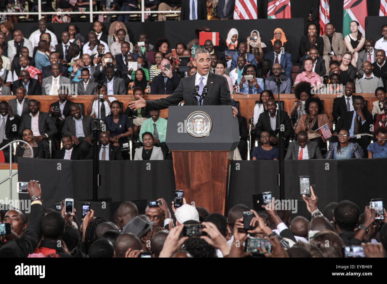 Kenya. 26th July, 2015. US President Barack Obama gestures as he ...