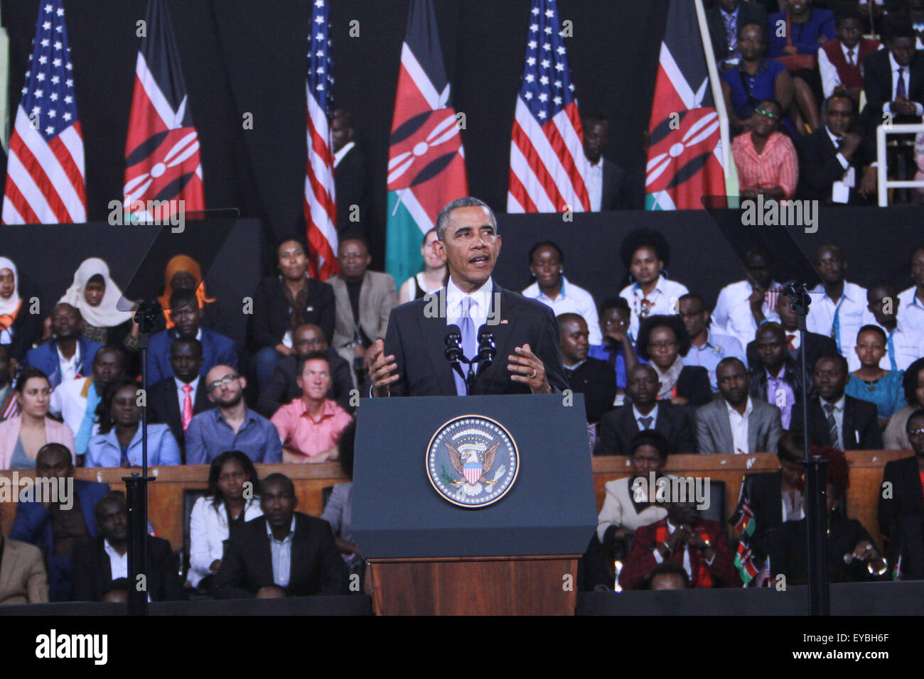 Kenya. 26th July, 2015. US President Barack Obama gestures as he ...