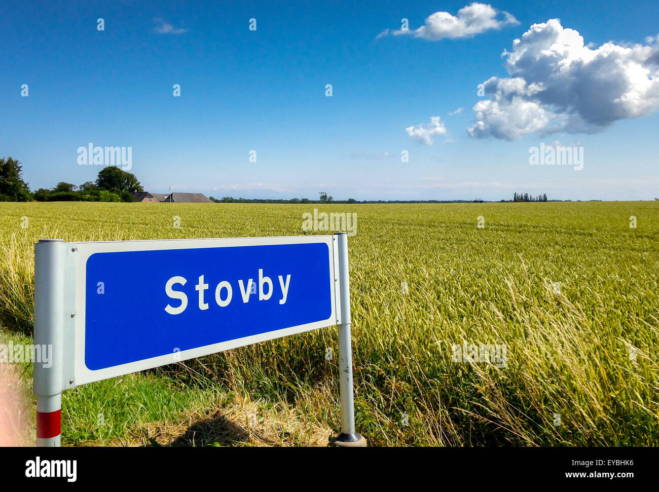 Marielyst, Denmark. 14th July, 2015. A view of the town sign of Stovby ...