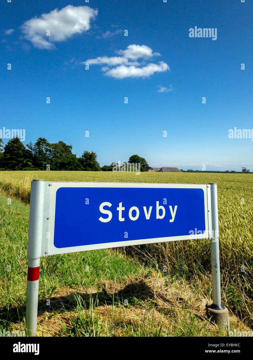 Marielyst, Denmark. 14th July, 2015. A view of the town sign of Stovby ...