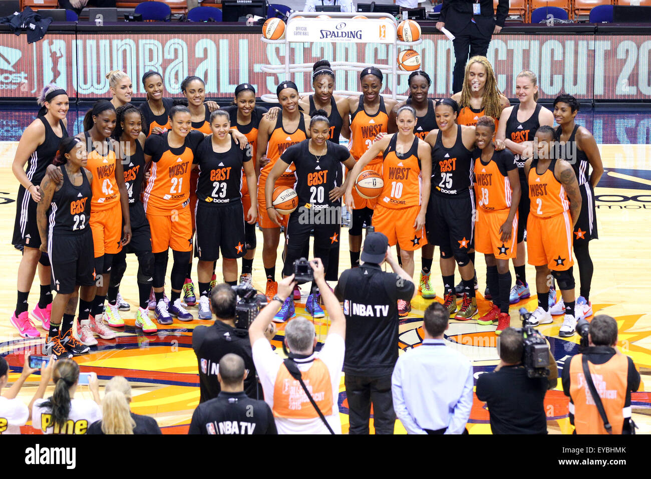 July 25, 2015; Uncasville, CT, USA; The 2015 WNBA All-Stars pose for ...