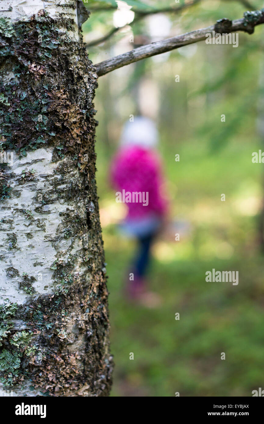 trunk birch girl woods Stock Photo - Alamy