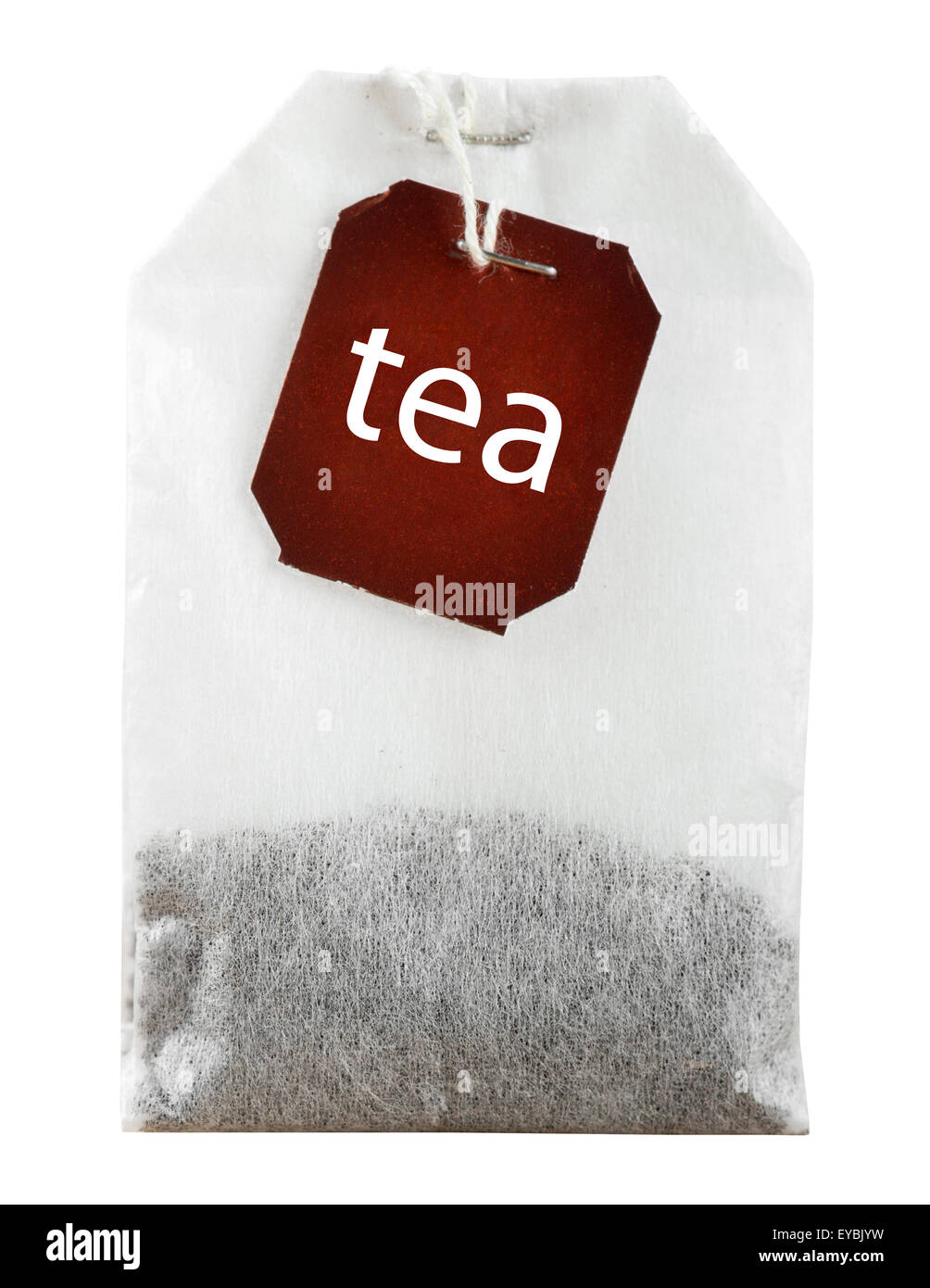 Teabag with red label on white background Stock Photo - Alamy