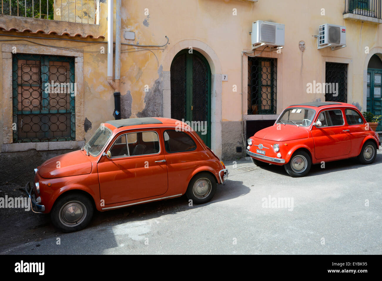 Classic Fiat 500 Cinquecento in Taormina in Sicily, Italy Stock Photo ...