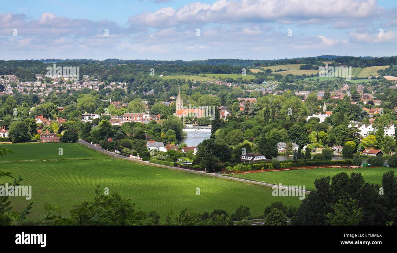 An English Landscape with the riverside of town of Marlow on Thames ...