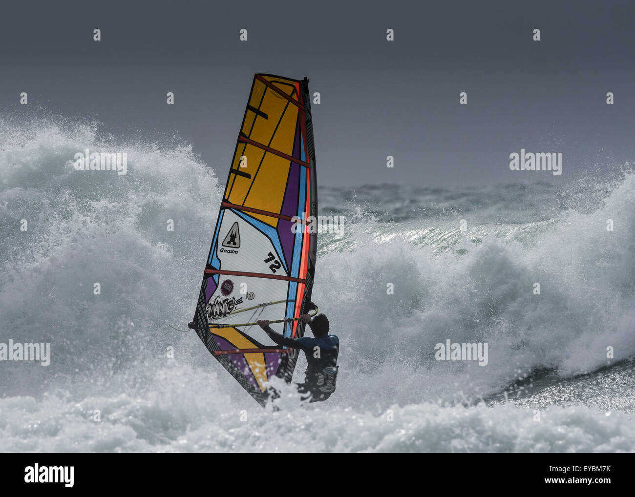 Windsurfing action. Tarifa, Cadiz, Costa de la Luz, Andalusia, Southern ...