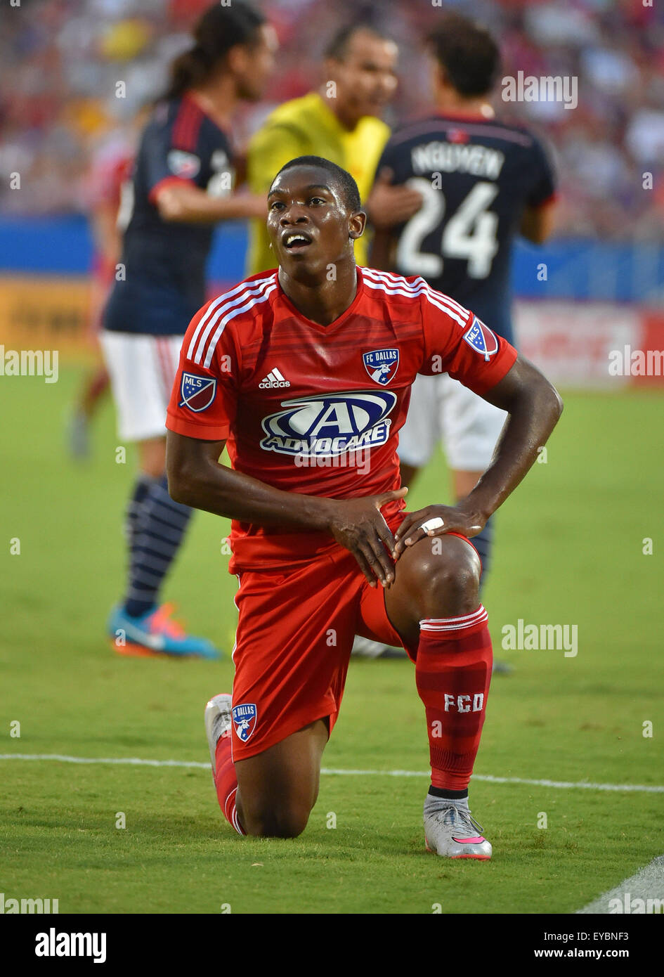 JUL 4 2015:.FC Dallas forward Fabian Castillo (11) is tripped as he ...