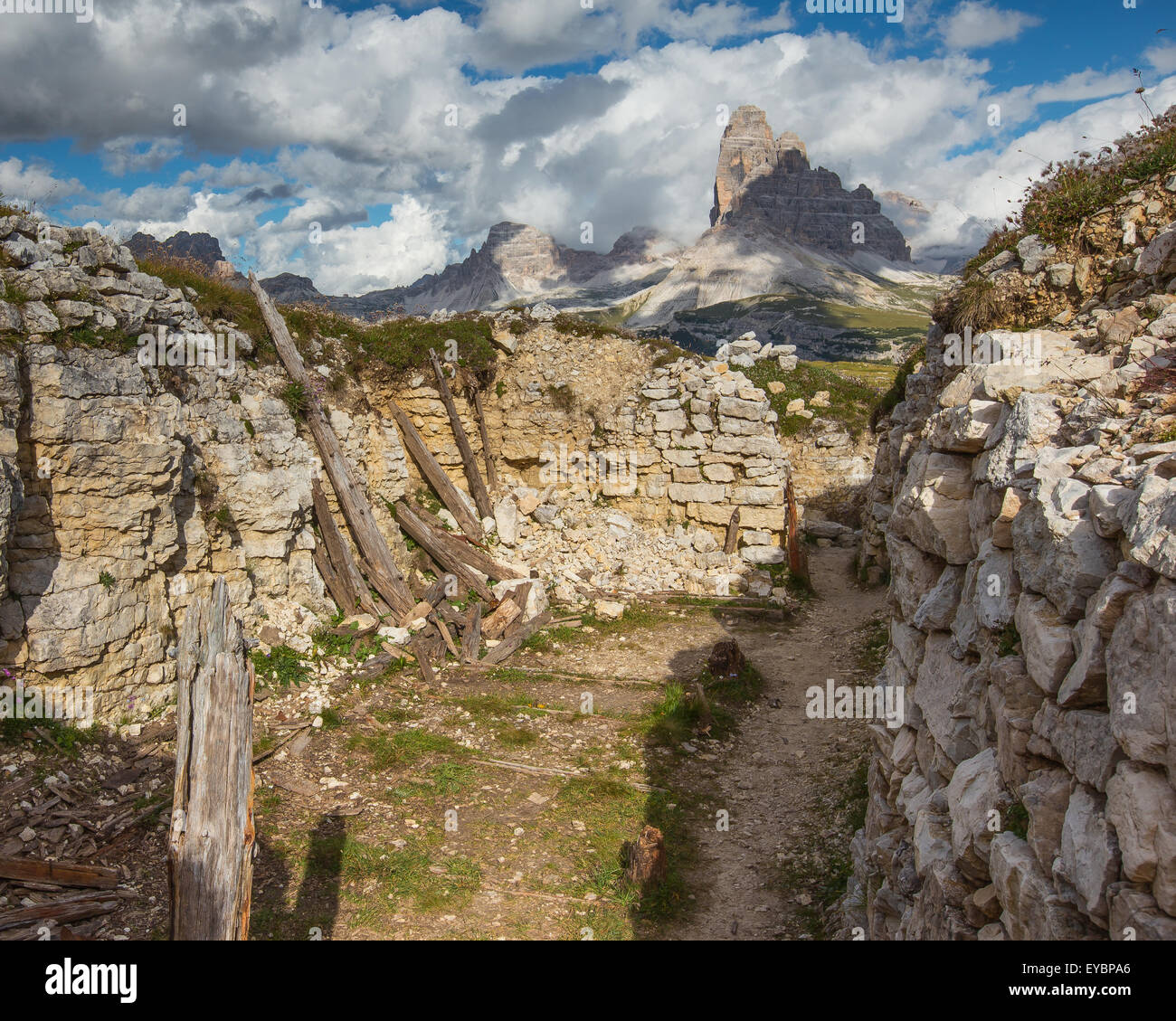 Italian trenches of World War I on Monte Piana (Suedkuppe). In the ...