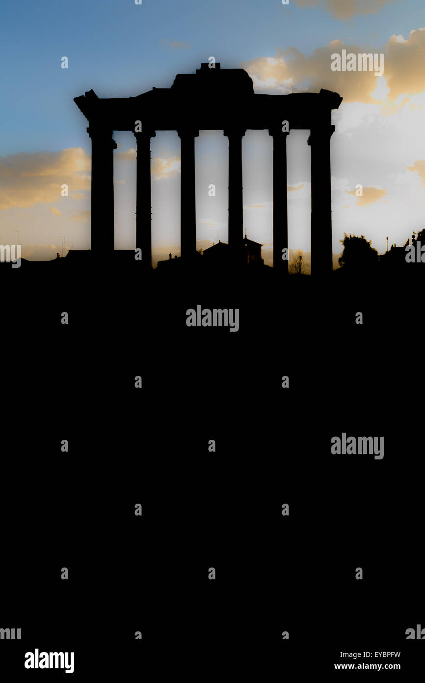 Blurred background of the dark Roman Forum at nightfall in Rome, Italy ...