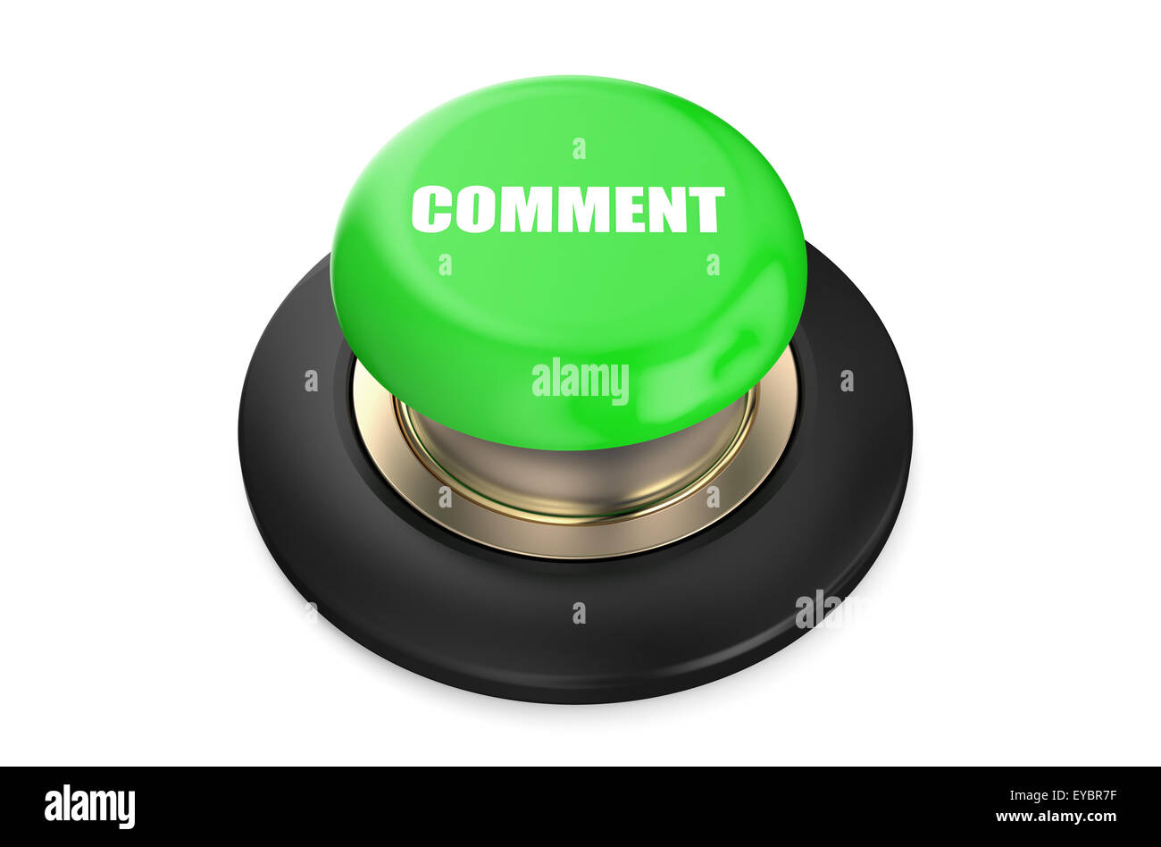 Comment Green button isolated on white background Stock Photo - Alamy