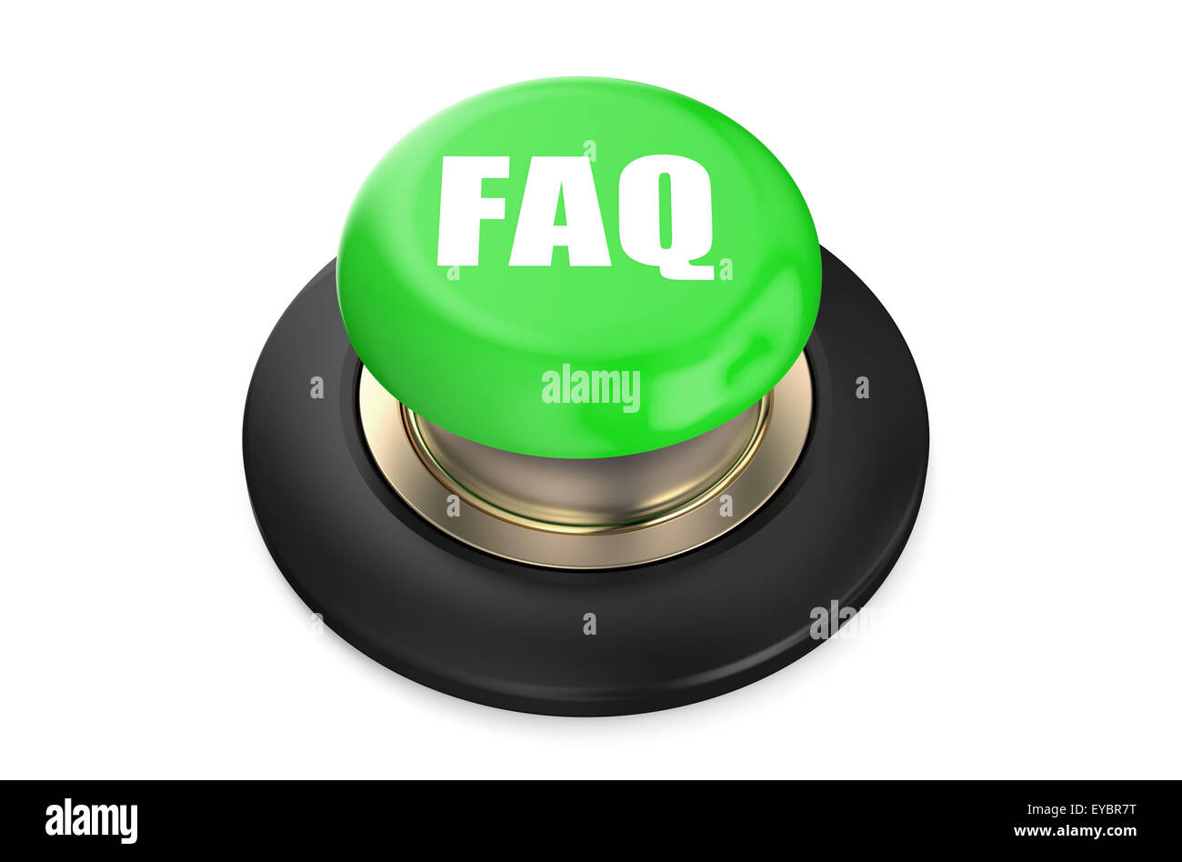 "FAQ" green push-button isolated on white background Stock Photo - Alamy