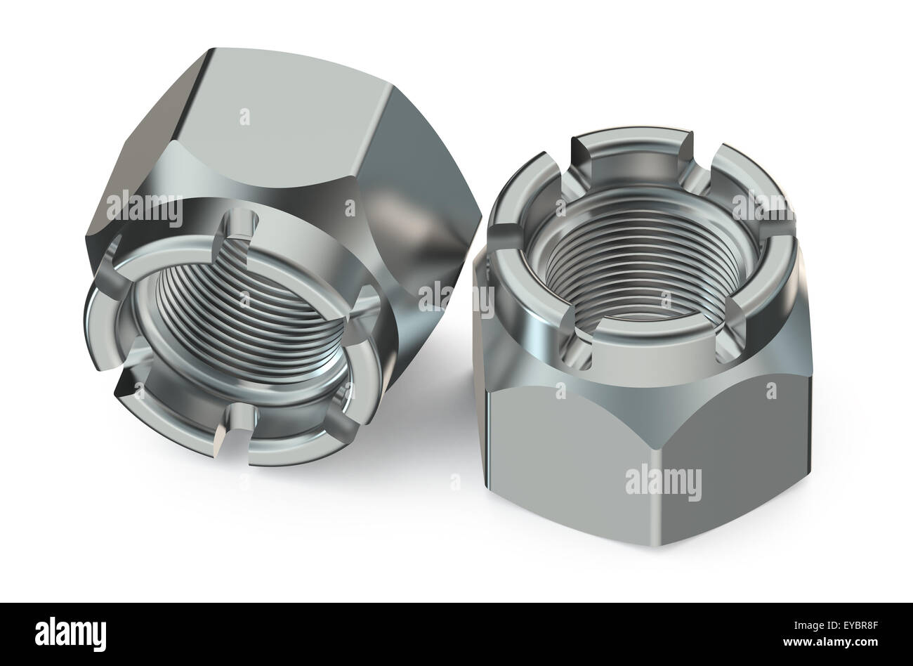 Two castellated nuts isolated on white background Stock Photo - Alamy