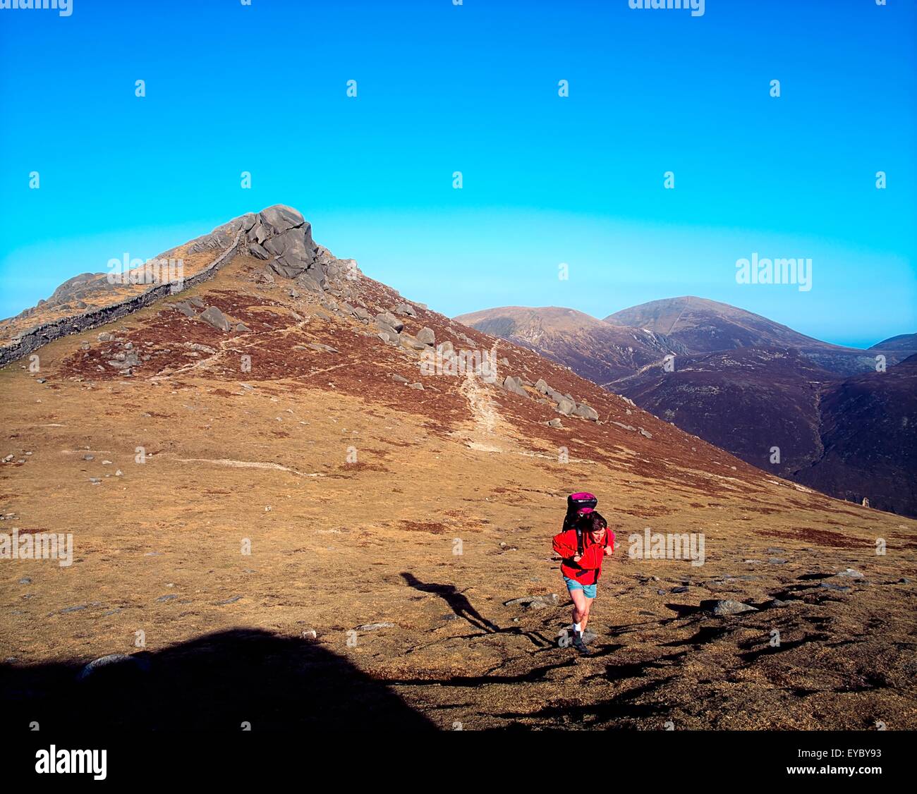 Slieve Bearnagh, Mourne Mountains, Co Down, Ireland; Person Hiking ...