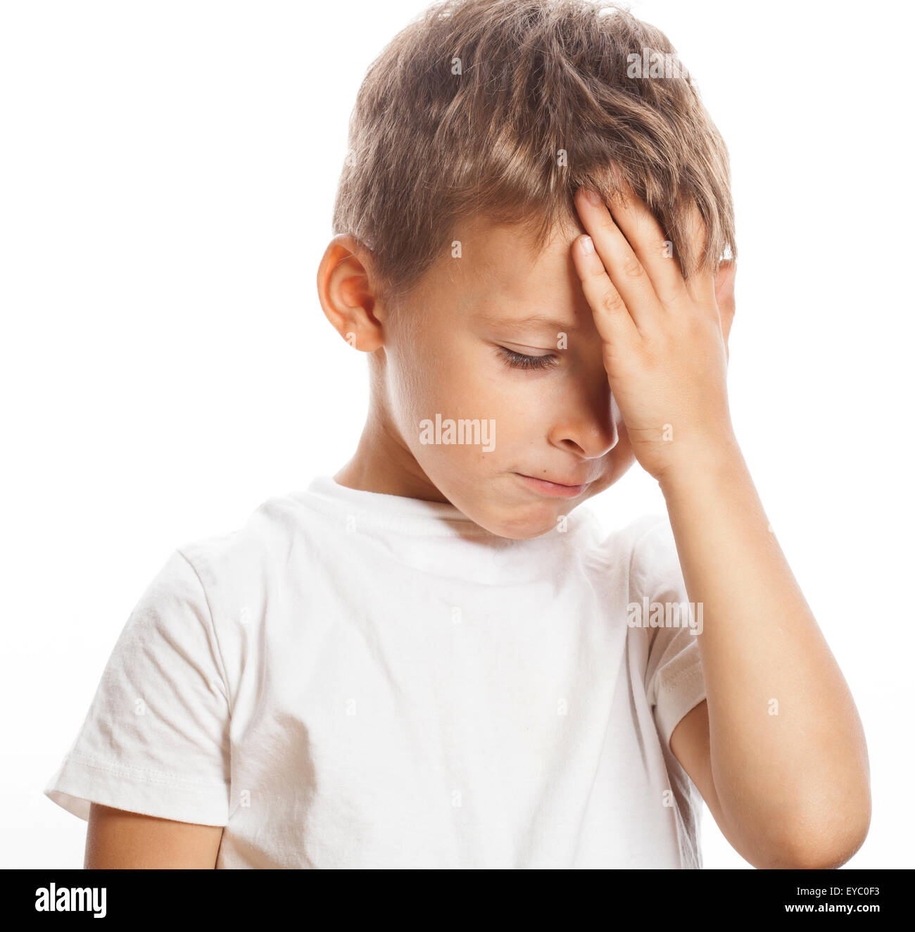 litlle cute blond boy tired sad isolated Stock Photo - Alamy