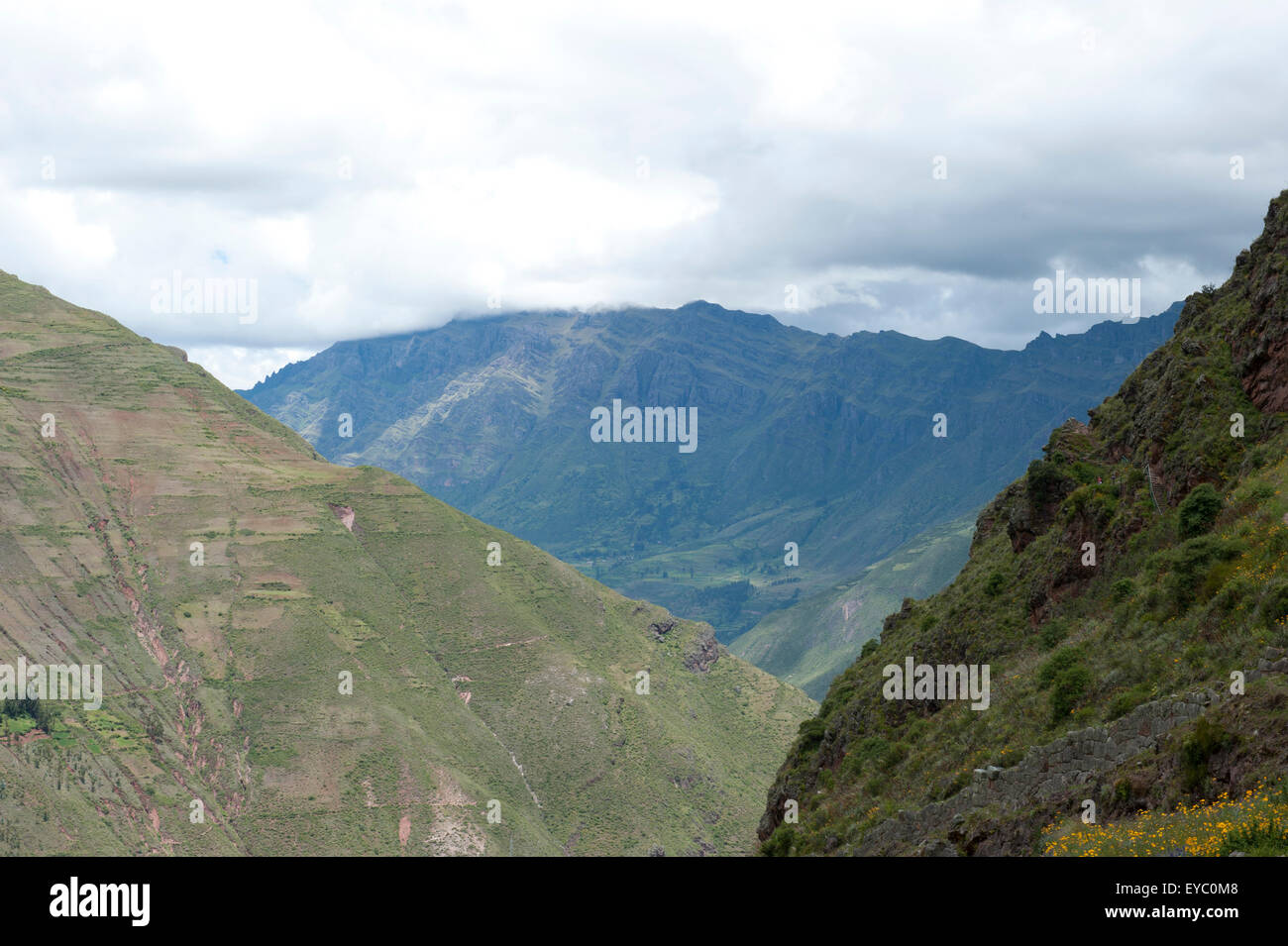 A beautiful Peruvian landscape on an overcast day in the Calca Province ...