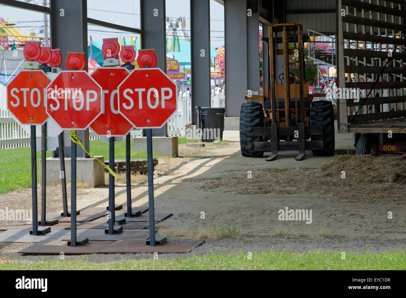 A group of stop signs in storage at the Delaware State Fairgrounds in ...