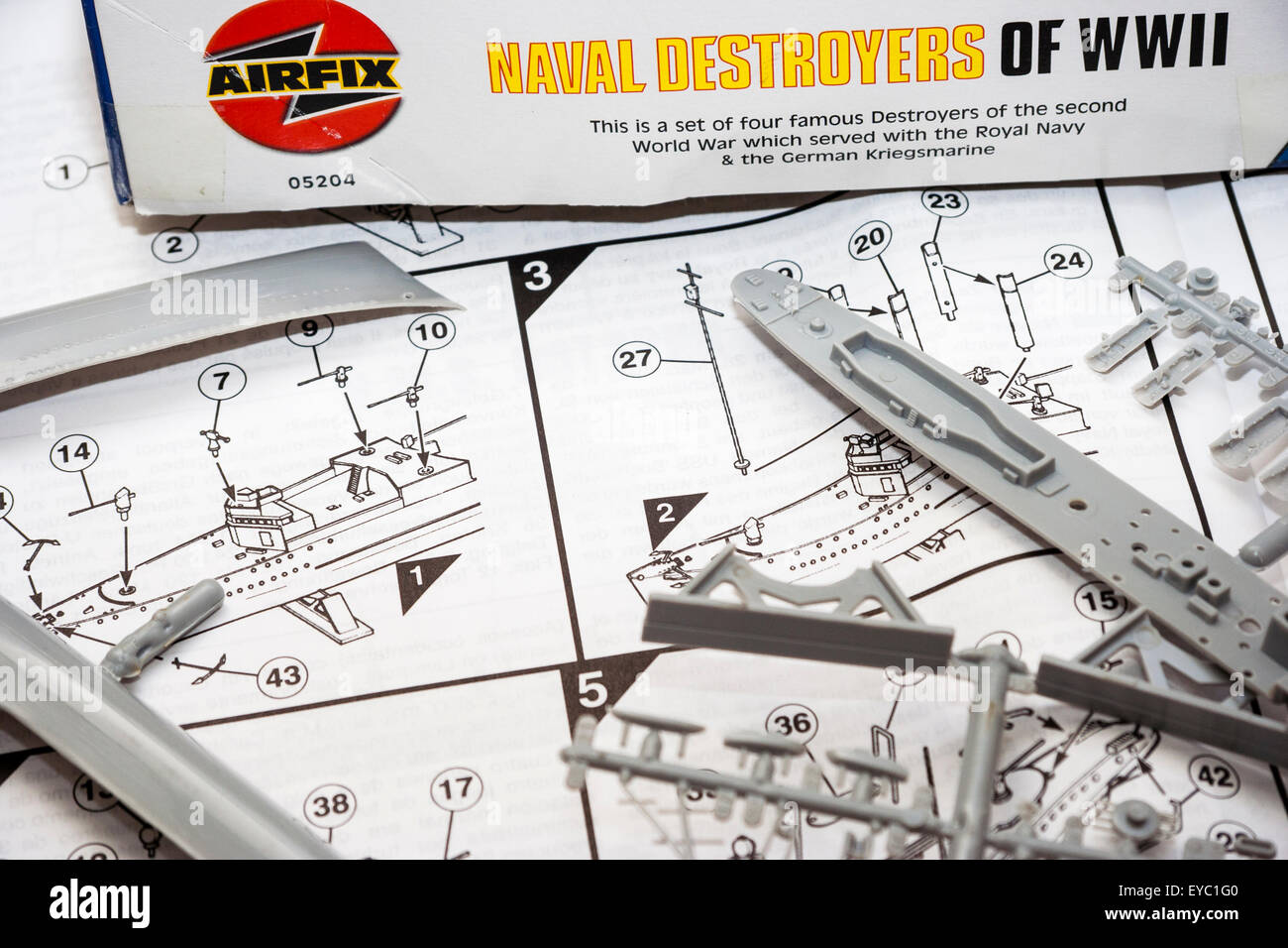 Airfix scale model plastic warship kit. Box lid with 'Navy Destroyers ...