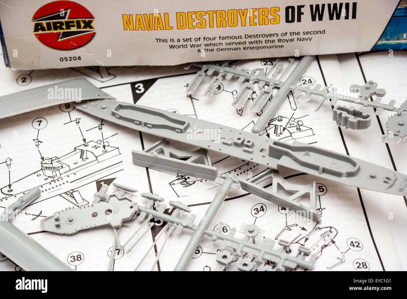 Airfix scale model plastic warship kit. Box lid with 'Navy Destroyers ...