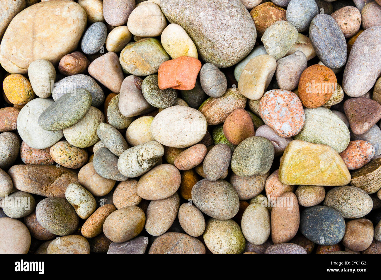 Close up of various types of pebbles in various colours Stock Photo - Alamy