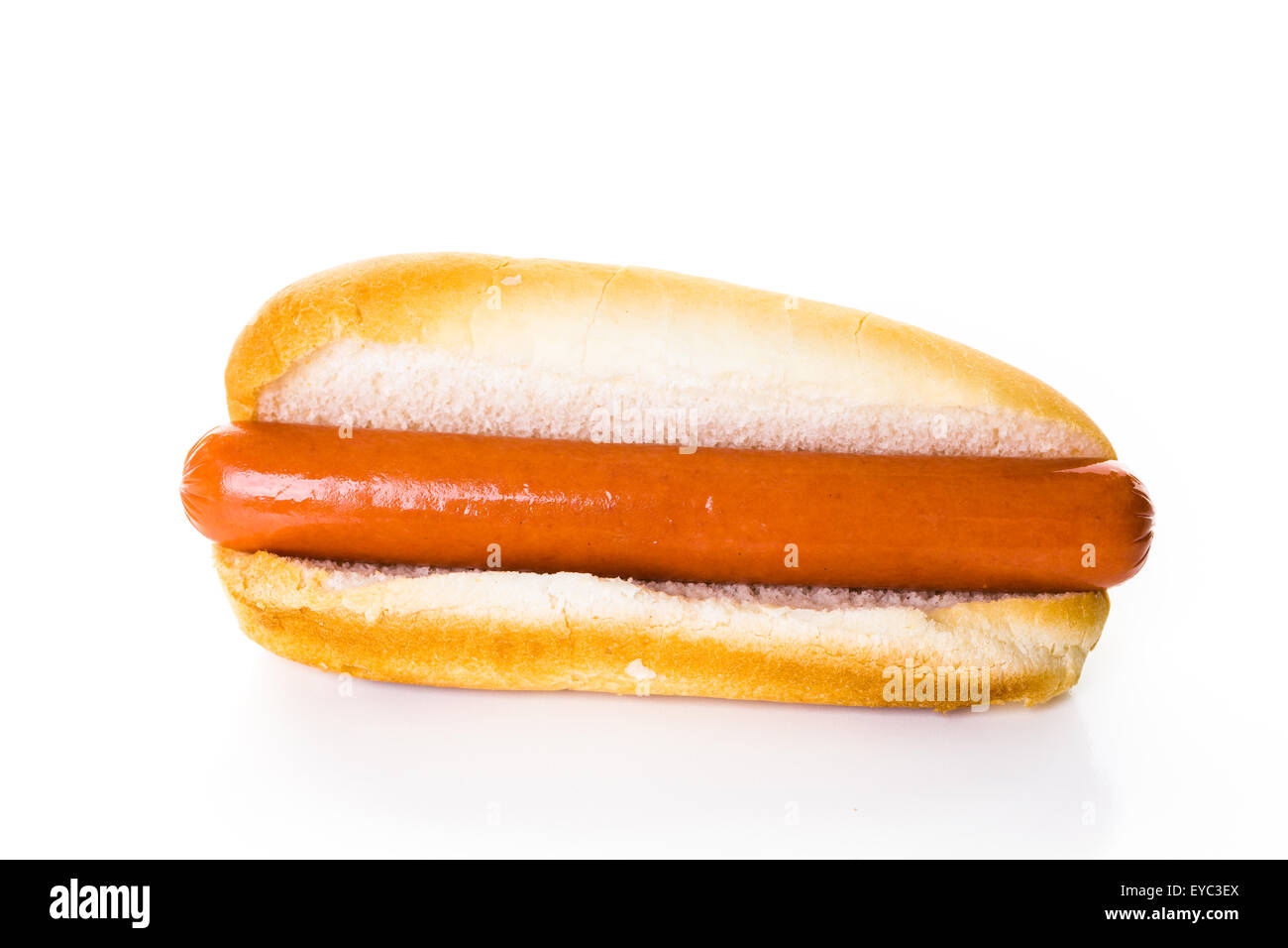 Traditional hot dogs on a white hot dog bun on a white background Stock ...