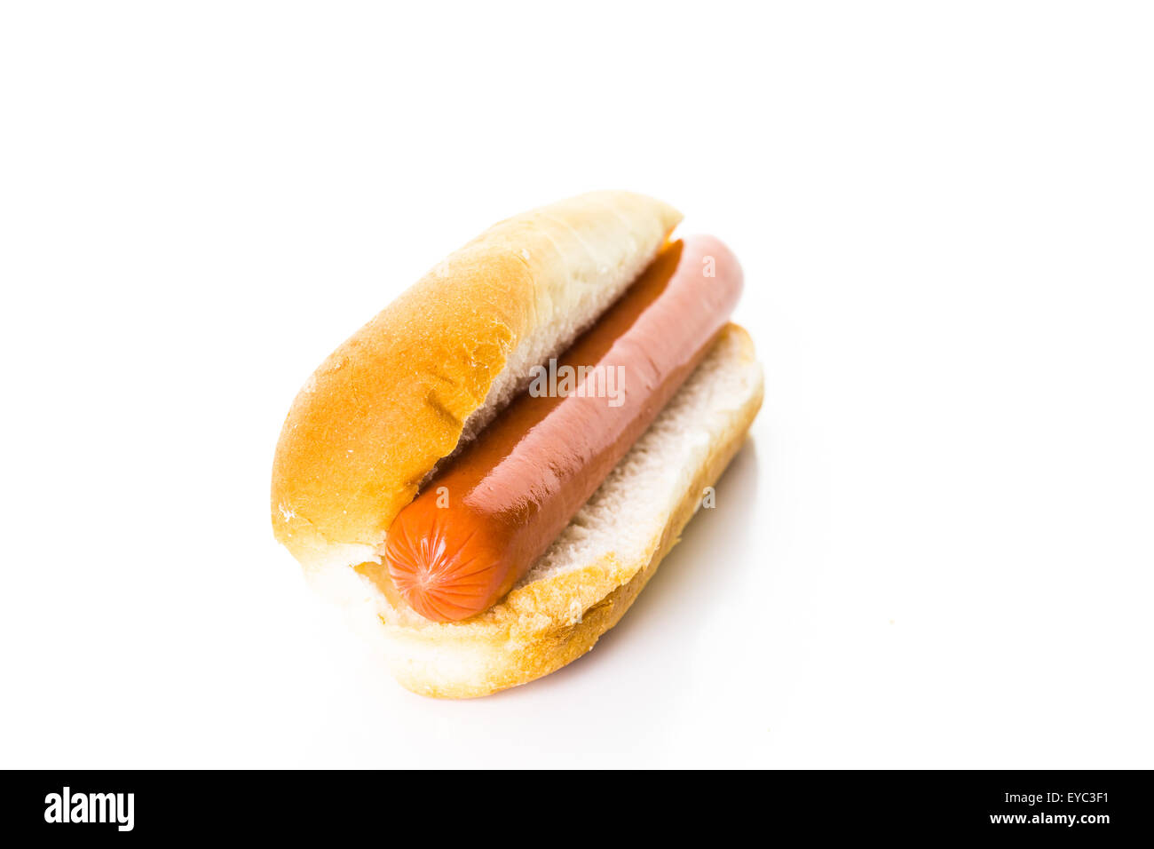 Traditional hot dogs on a white hot dog bun on a white background Stock ...