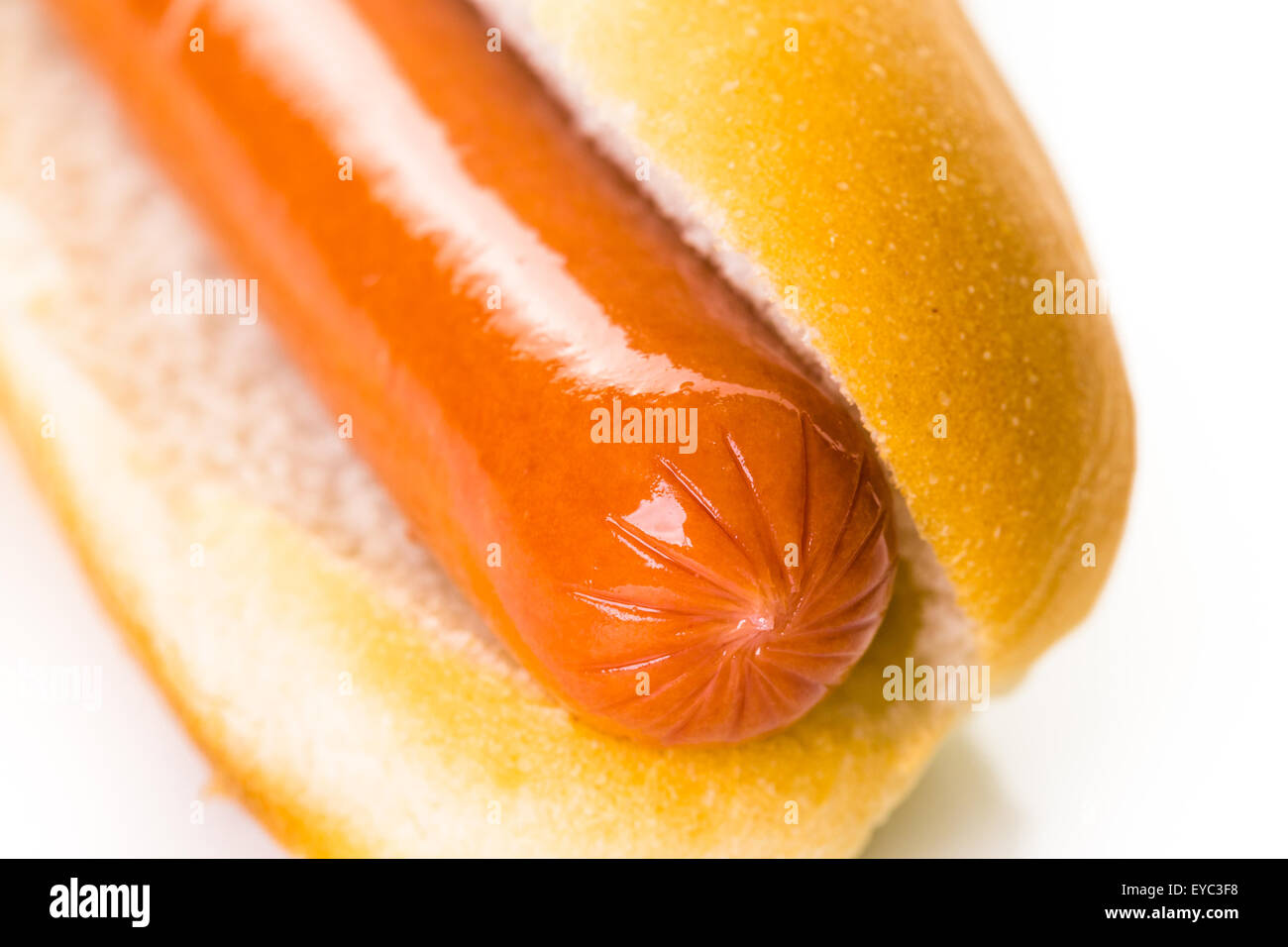 Traditional hot dogs on a white hot dog bun on a white background Stock ...