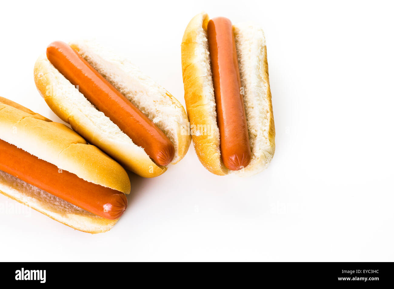 Traditional hot dogs on a white hot dog bun on a white background Stock ...