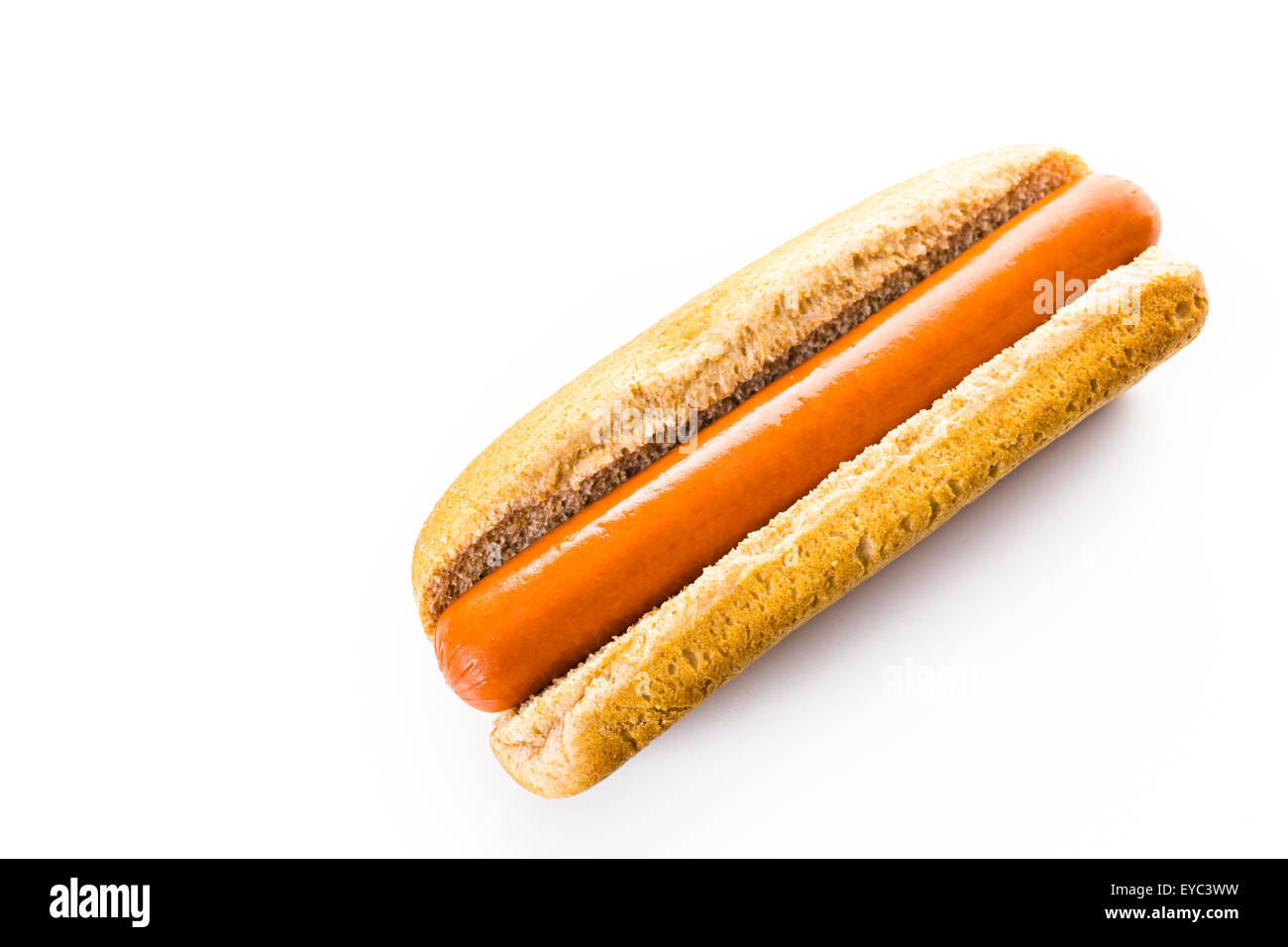 Traditional hot dogs on a white hot dog bun on a white background Stock ...