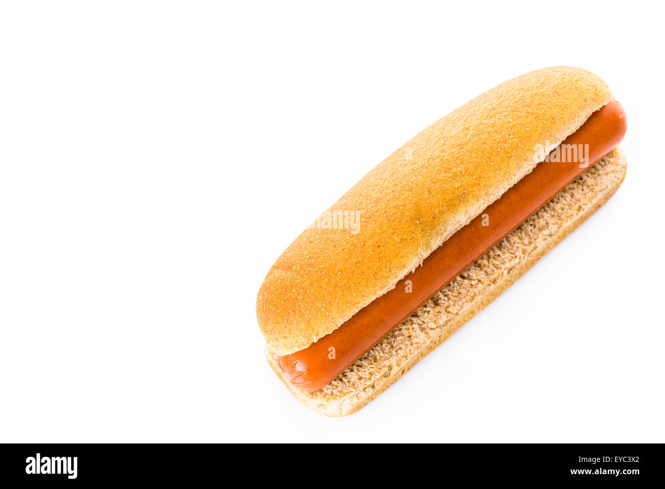 Traditional hot dogs on a white hot dog bun on a white background Stock ...
