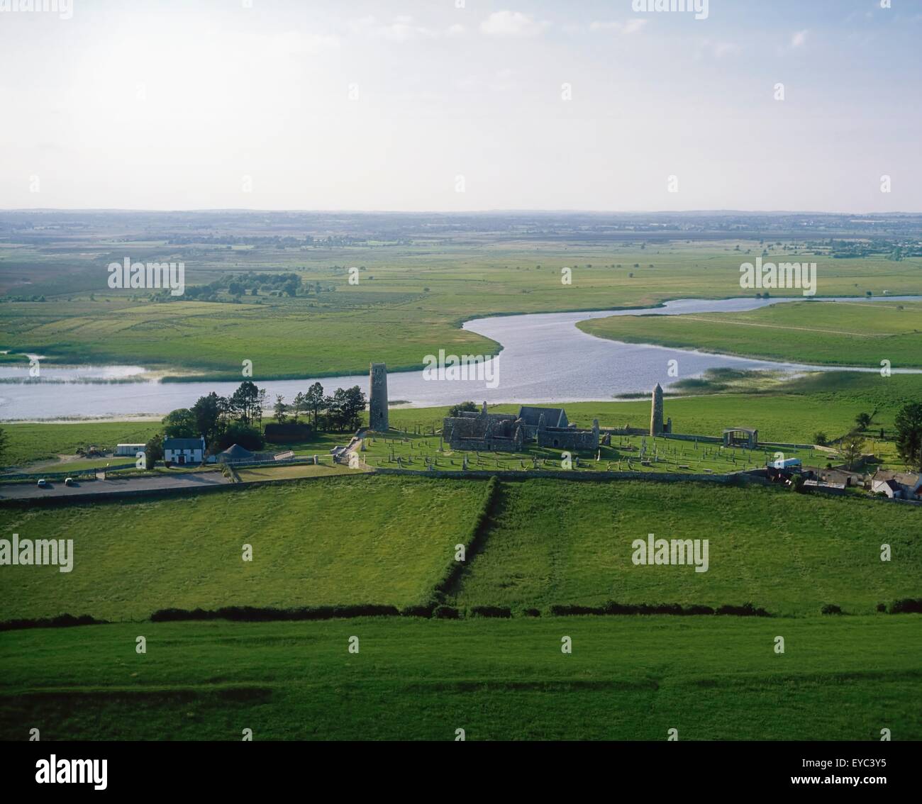 Clonmacnoise, River Shannon, Co Offaly, Ireland; Medieval Abbey Stock ...