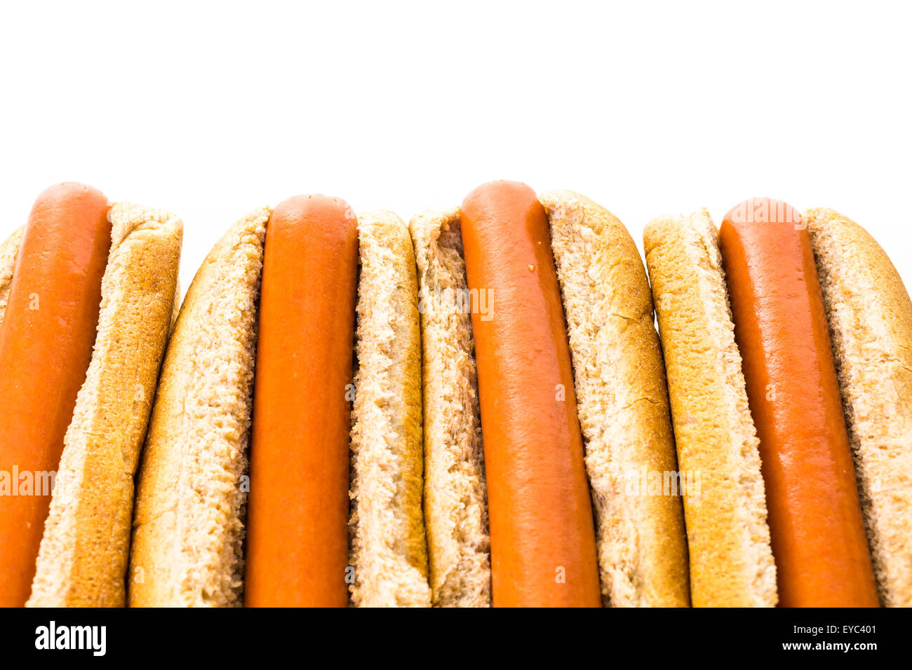 Traditional hot dogs on a white hot dog bun on a white background Stock ...