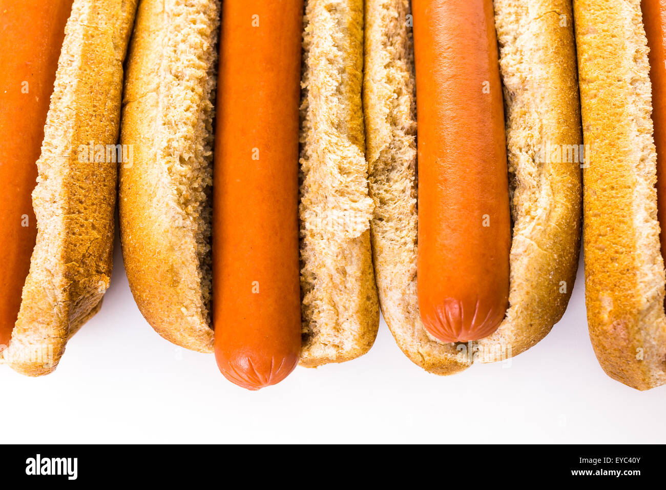 Traditional hot dogs on a white hot dog bun on a white background Stock ...