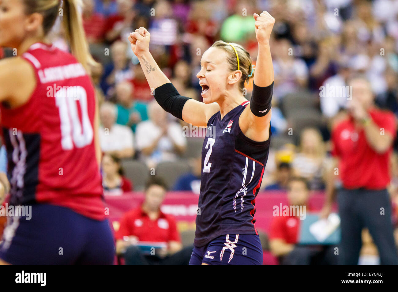 Omaha, NE USA. 26th July, 2015. United States libero Kayla Banwarth #2 ...