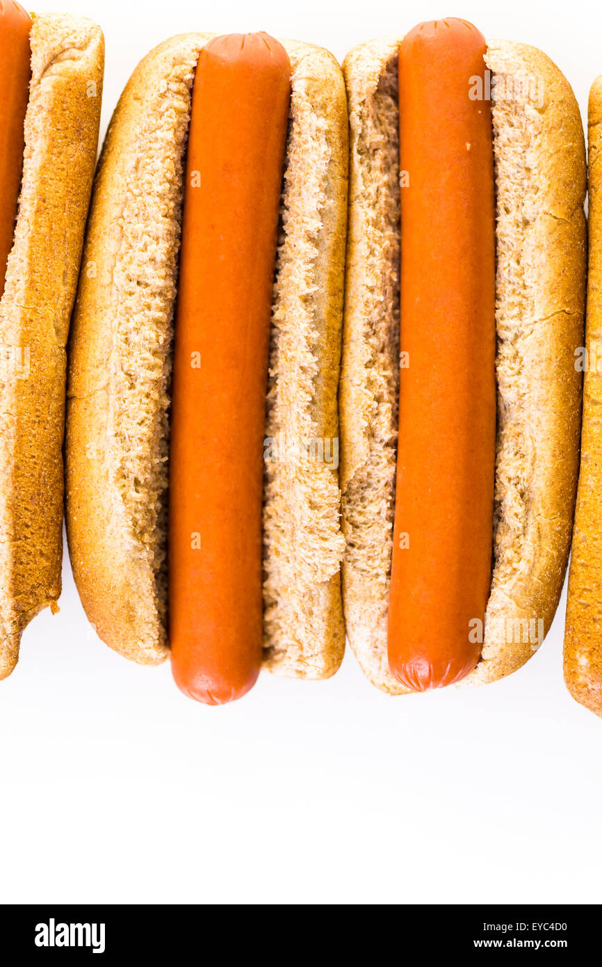 Traditional hot dogs on a white hot dog bun on a white background Stock ...