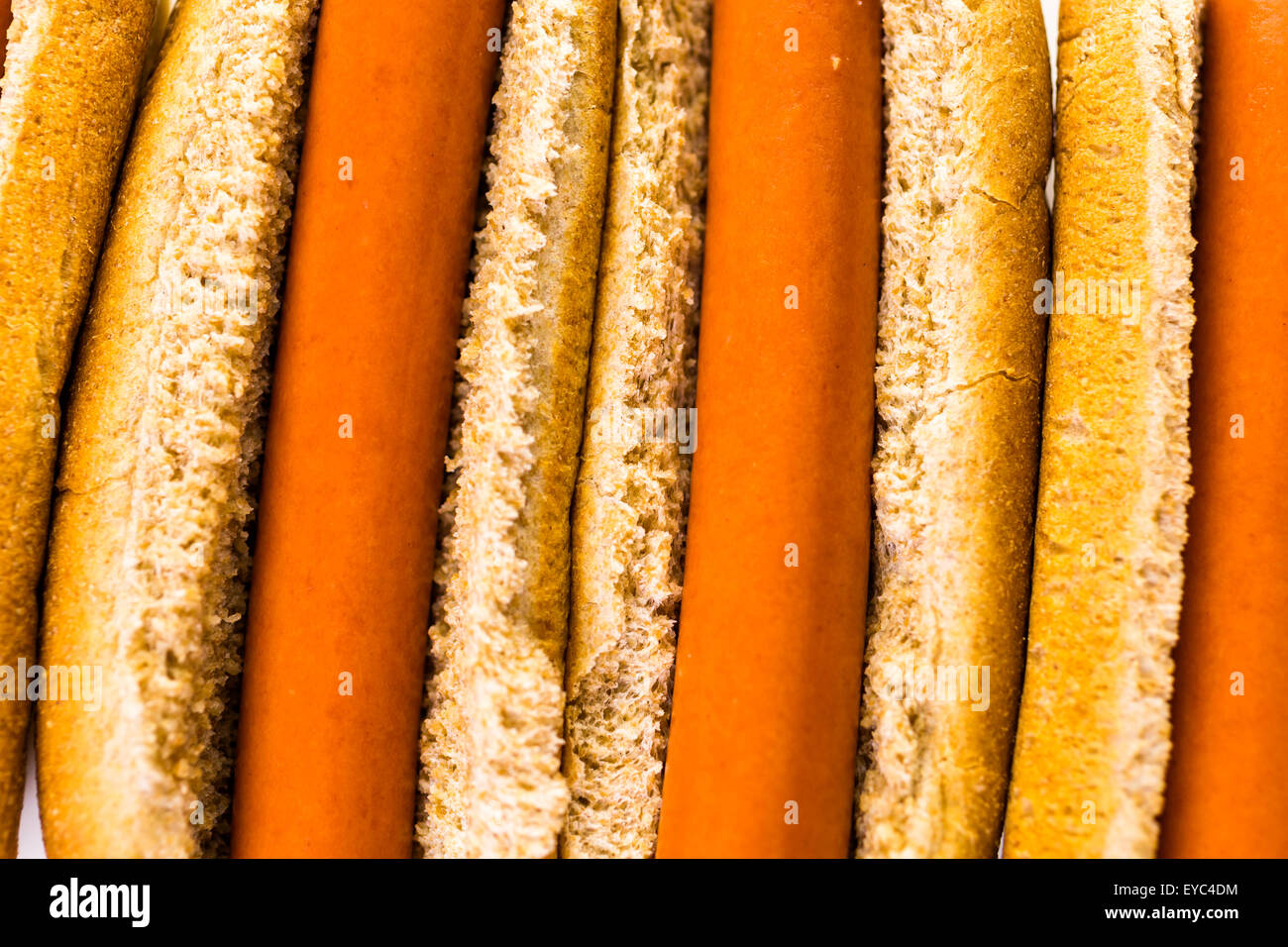 Traditional hot dogs on a white hot dog bun on a white background Stock ...