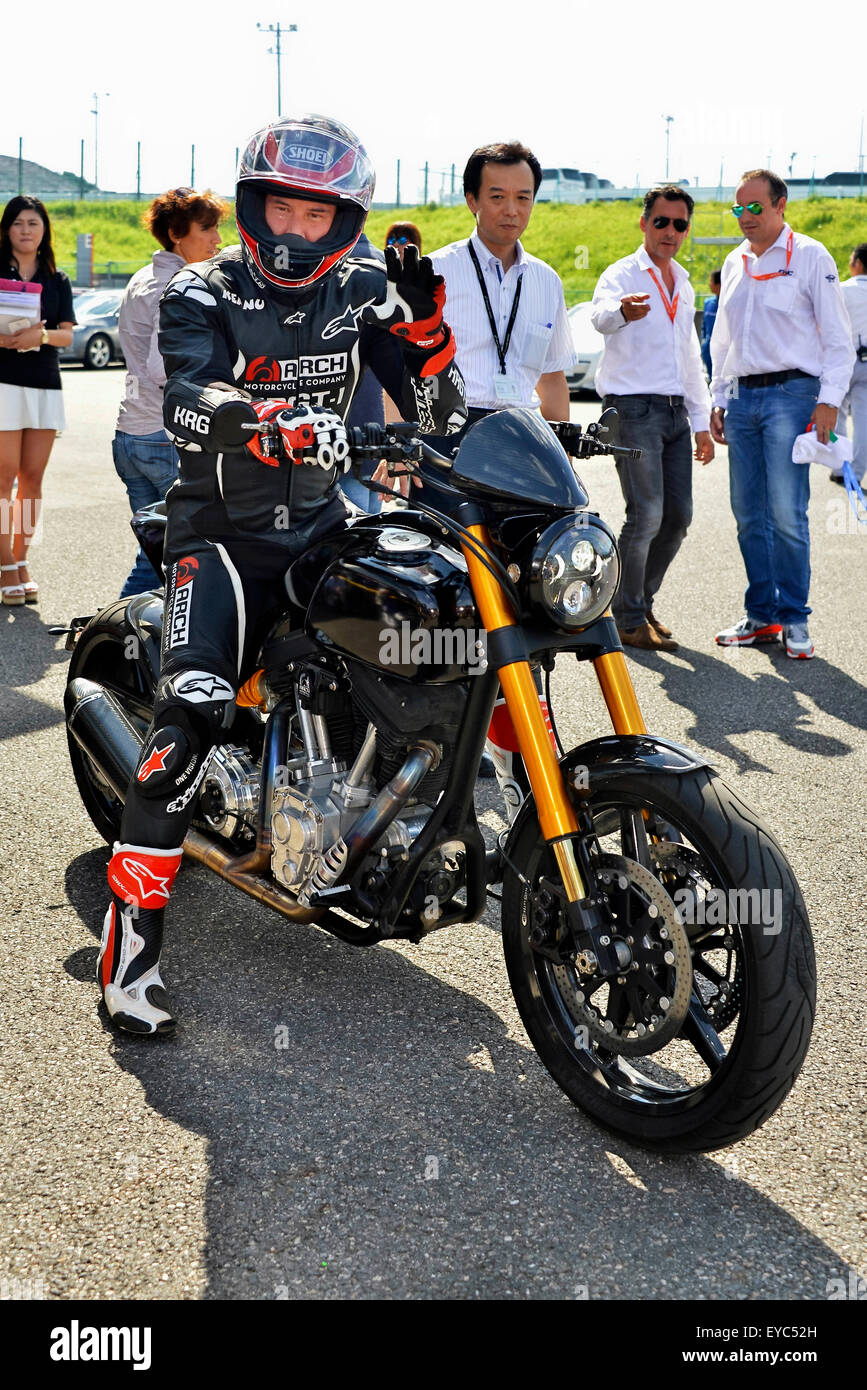 Actor Keanu Reeves test-rides his Arch Motorcycle 'KRGT-1' during the ...