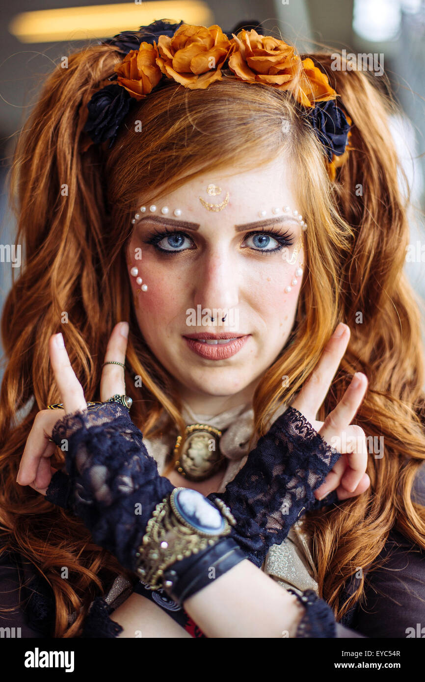 July 25, 2015. - Festival goer pose for the camera during the XI. Amphi ...