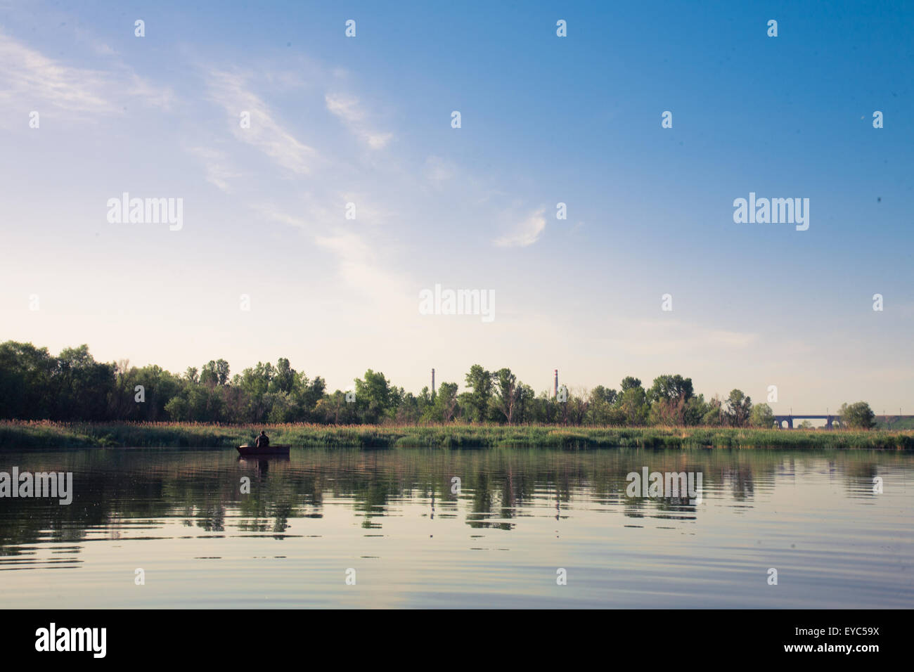 River landscape with sky reflection in water morning at sunrise Stock ...