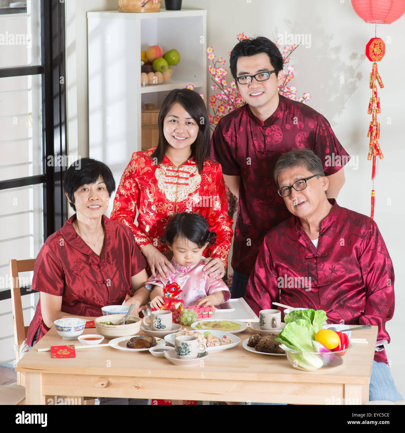 Spring seasons Chinese New Year, reunion dinner. Happy Asian Chinese ...