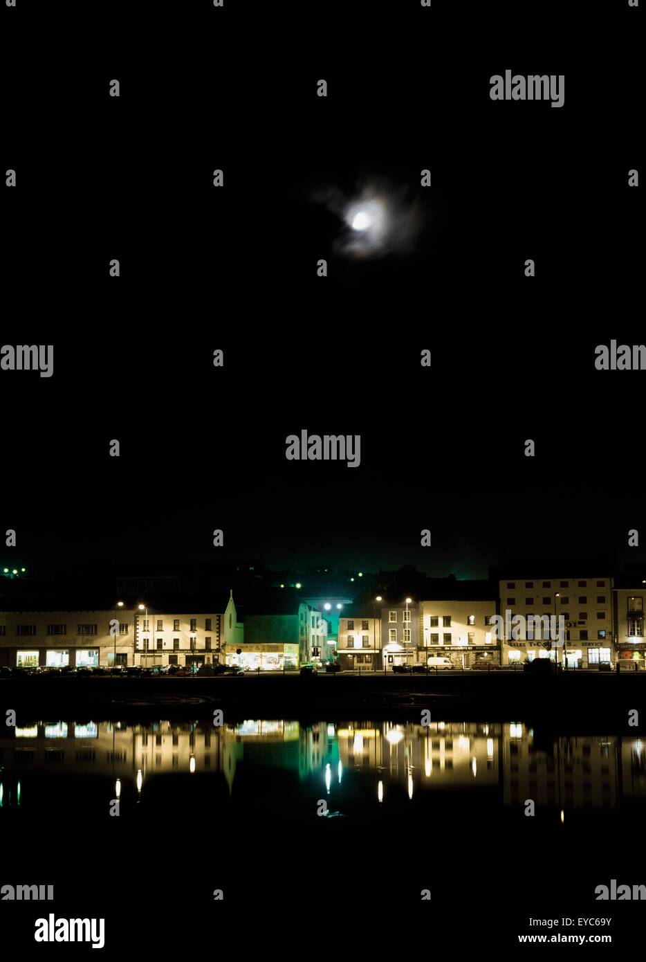 Waterford City, County Waterford, Ireland; Riverside Cityscape At Night ...