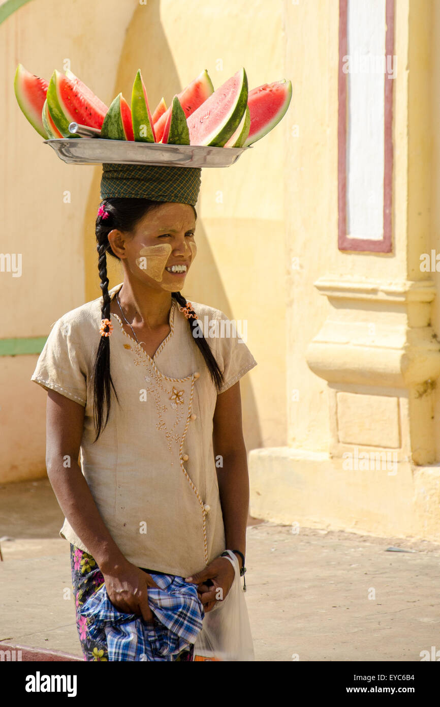 Street Vendor Selling Watermelon, Bagan, Myanmar Stock Photo - Alamy