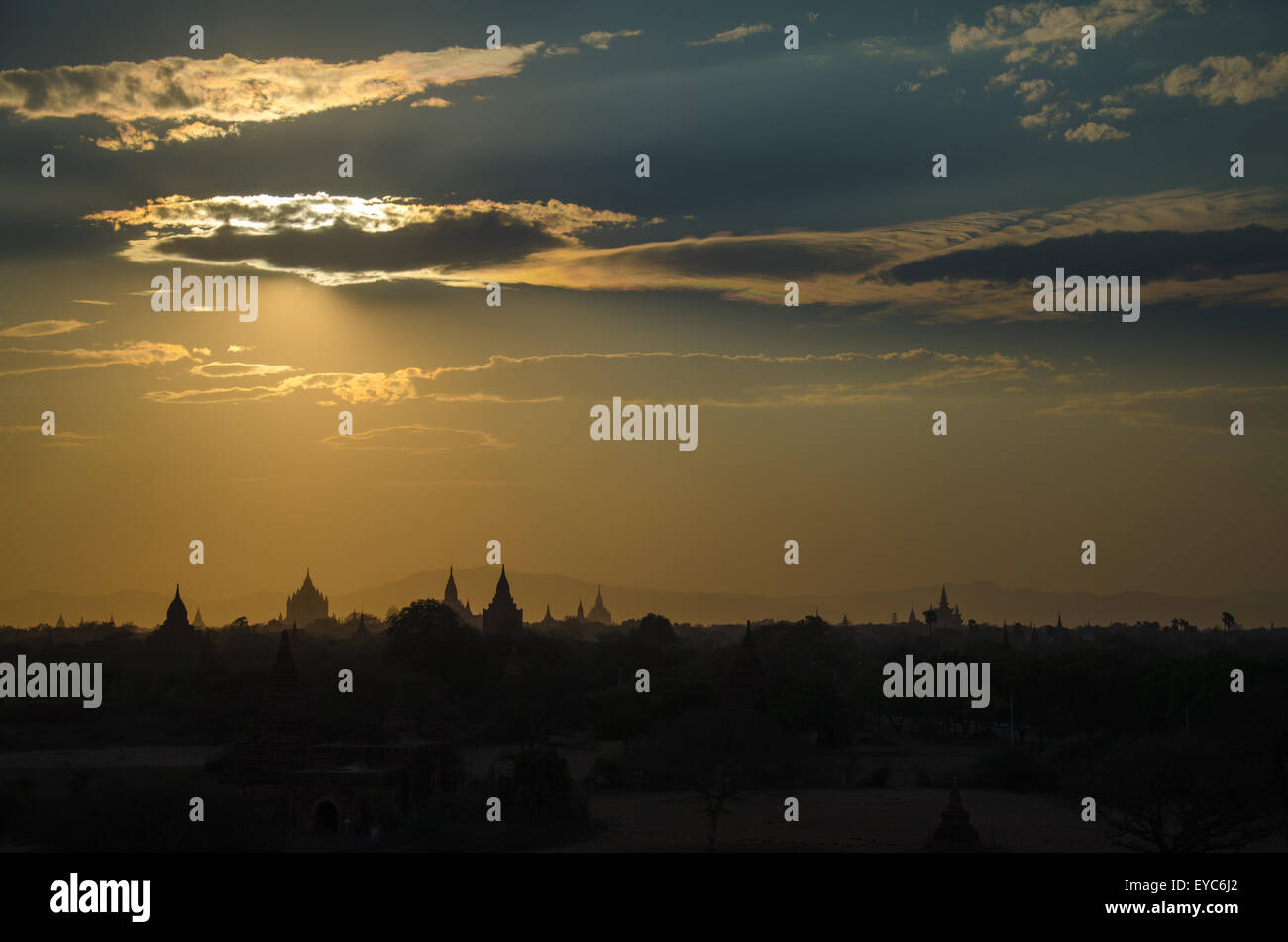 Sunset with the Pagodas of Bagan, Myanmar Stock Photo - Alamy