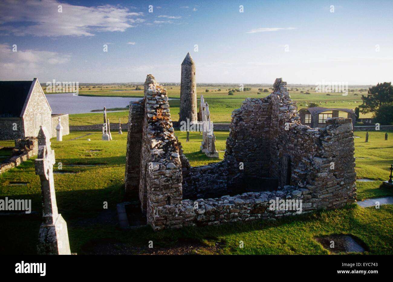 Temple Kelly And Round Tower, Clonmacnoise, County Offaly, Ireland ...