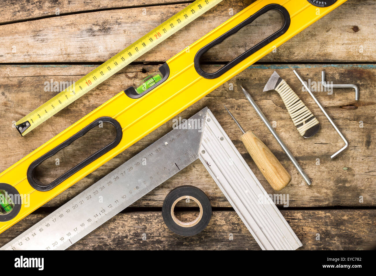 Building and project tools background. Constructor equipment top view ...