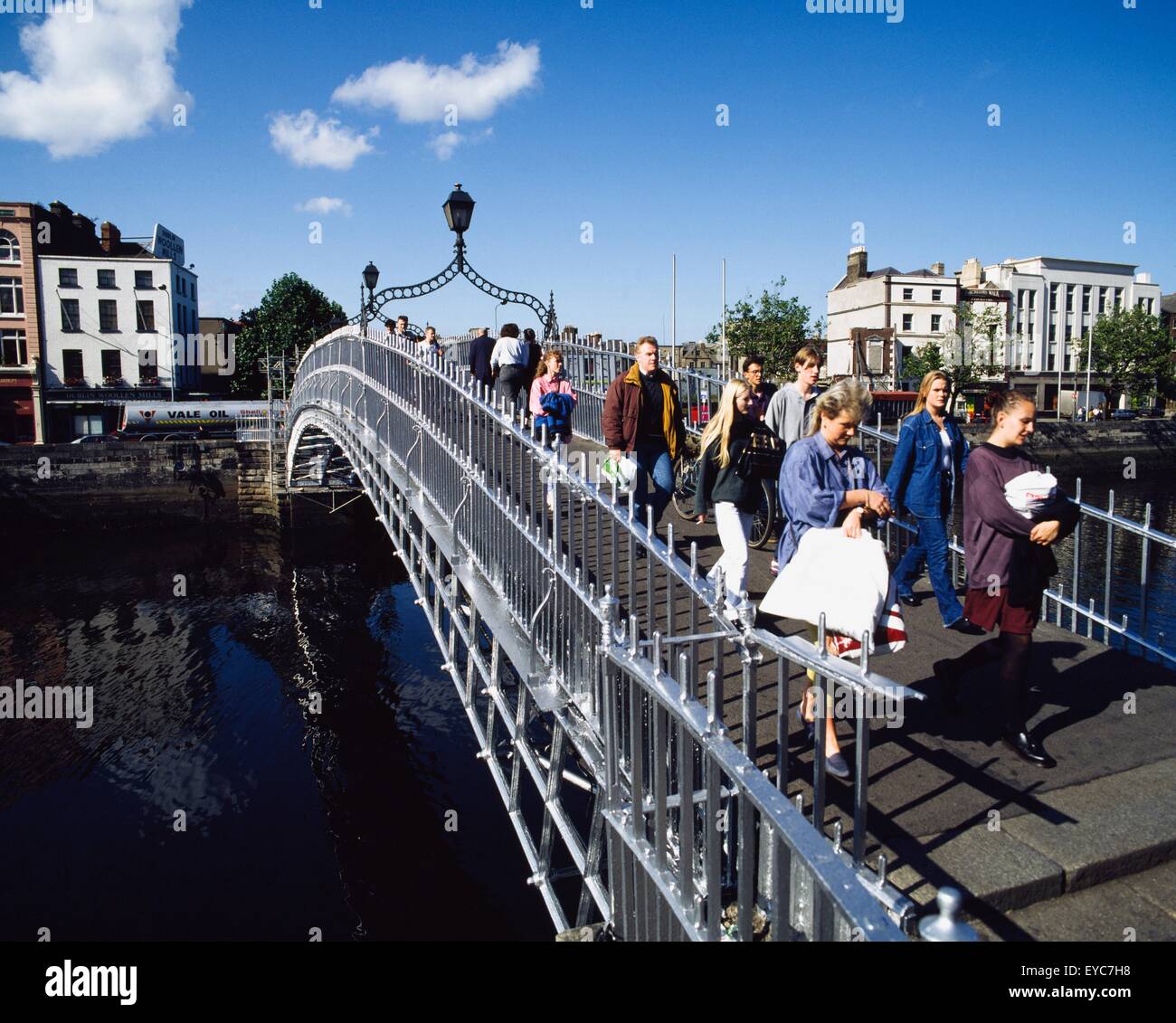 Ha'penny Bridge, Dublin City, Ireland; People Crossing Pedestrian ...