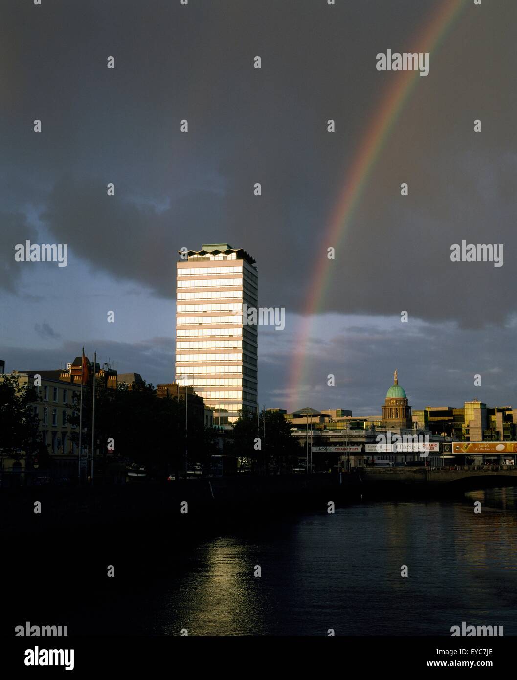 Liberty Hall, River Liffey, Dublin City, Ireland; Rainbow Over ...