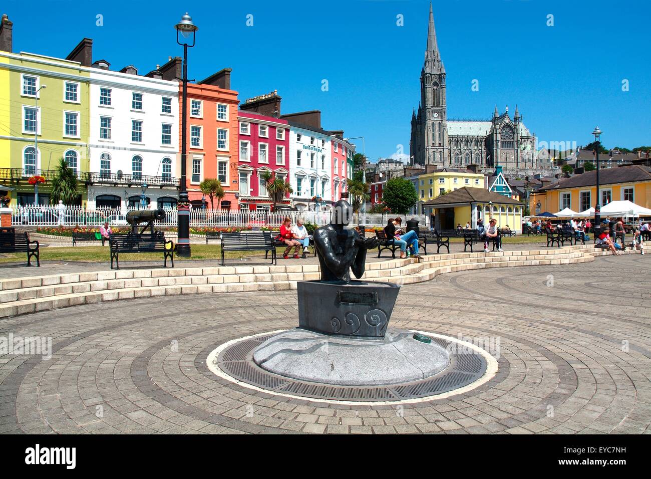 Cobh, County Cork, Ireland; Town Promenade With Cathedral In Background ...